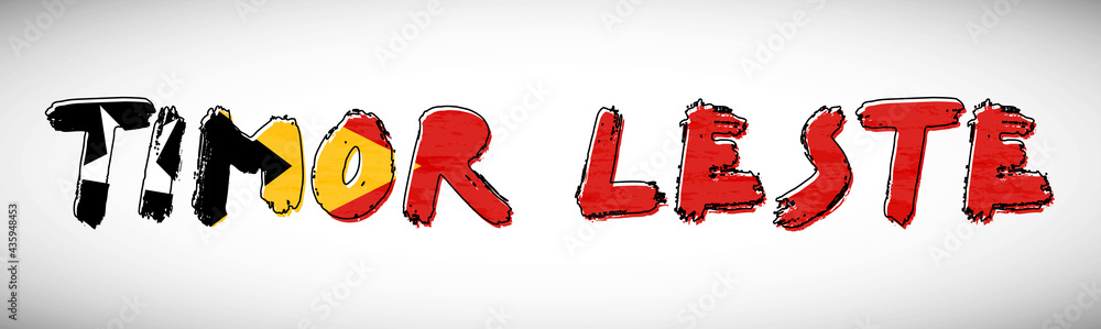 Timor Leste flag on text typography. Country name banner strip ...