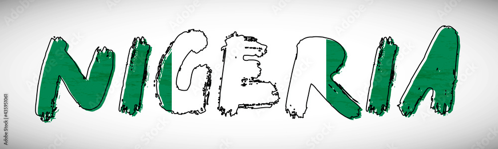 Nigeria flag on text typography. Country name banner strip. Creative ...