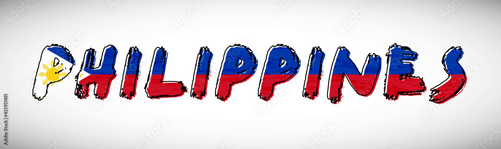 Philippines flag on text typography. Country name banner strip ...