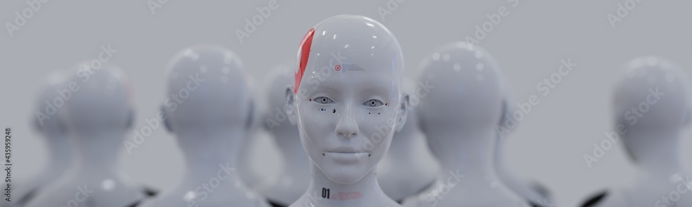 portraits of a female robot on a neutral background concept of robotics ...
