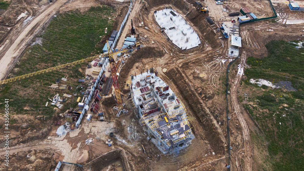 Modern urban development. Construction site with multi-storey buildings ...
