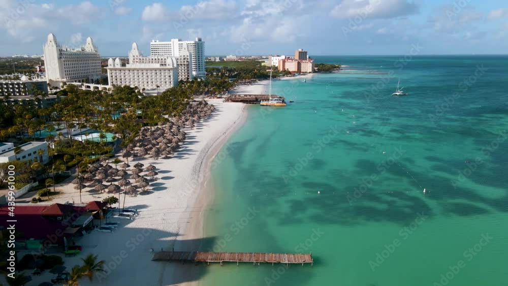 Palm Beach Aruba, Amazing tropical beach with palm trees entering the ...