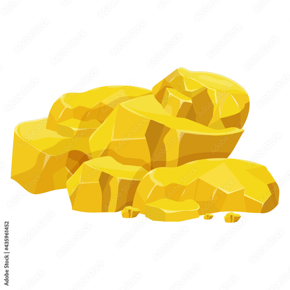 Gold nugget, mineral boulder in cartoon style isolated on white ...