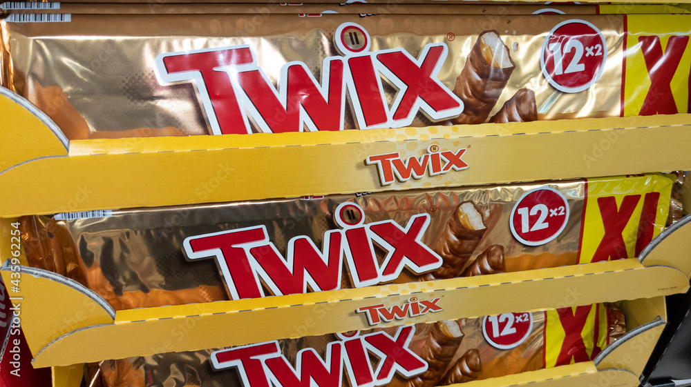 Twix text logo and sign brand chocolate bar in the package Stock Photo ...