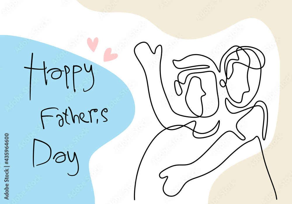 Father and his son continuous one line drawing. Happy young daddy with ...