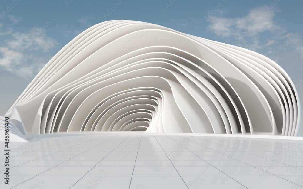 Curves and architecture with white background, 3d rendering. Stock ...