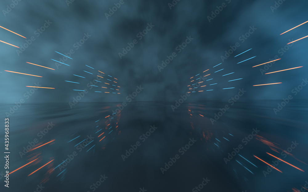 Neon light with fog background at night, 3d rendering. Stock ...