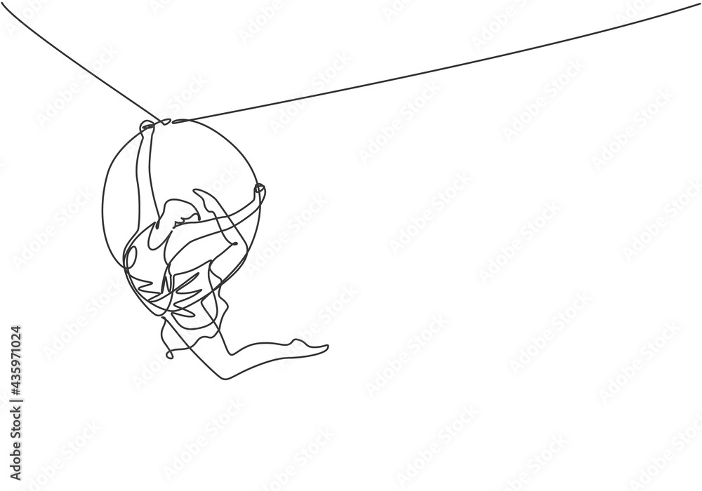 Continuous one line drawing an acrobatic woman who performs on an ...
