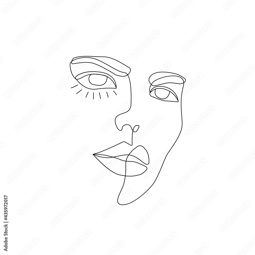 Beautiful Woman Face One Line Drawing. Attractive Woman Portrait ...