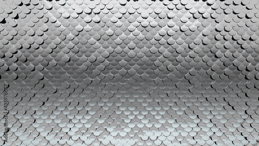 Luxurious, Silver Wall background with tiles. Fish Scale, tile ...