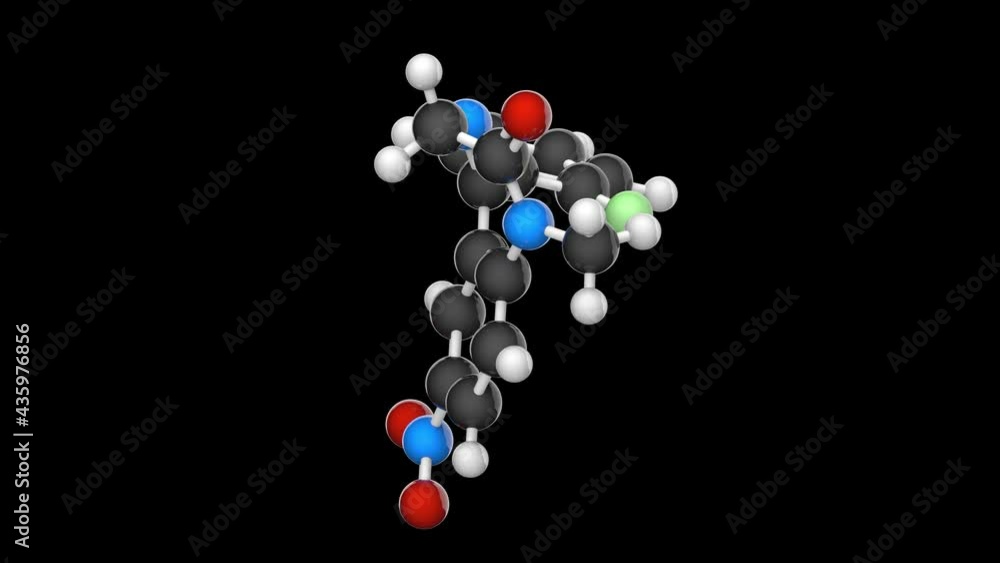 Flunitrazepam (Rohypnol) hypnotic drug molecule. Formula C16H12FN3O3 ...