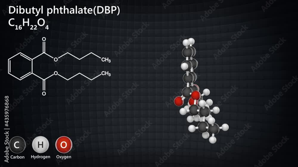 Molecular structure of Dibutyl phthalate. Other names: DBP, Butyl ...
