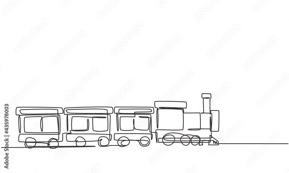 Plakat Single one line drawing of a train locomotive with three ...