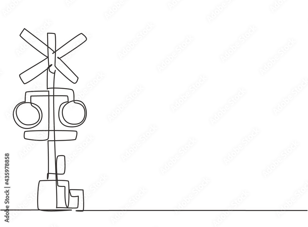 Single one line drawing of railway barrier with signs and warning ...