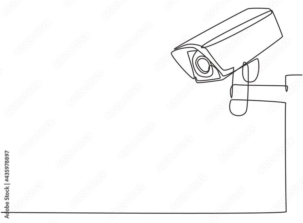 Single continuous line drawing of CCTV with a box shape installed on ...