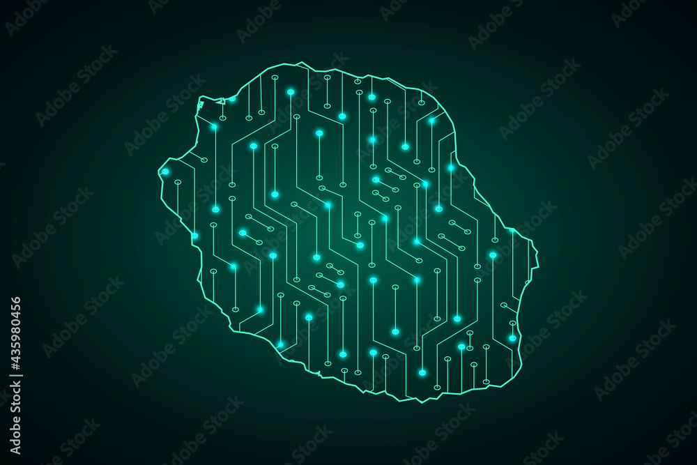 Map of Reunion, network line, design sphere, dot and structure on dark ...