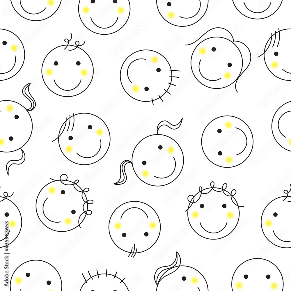Vector seamless pattern with happy smileys. Smiling emoticons. Hand ...