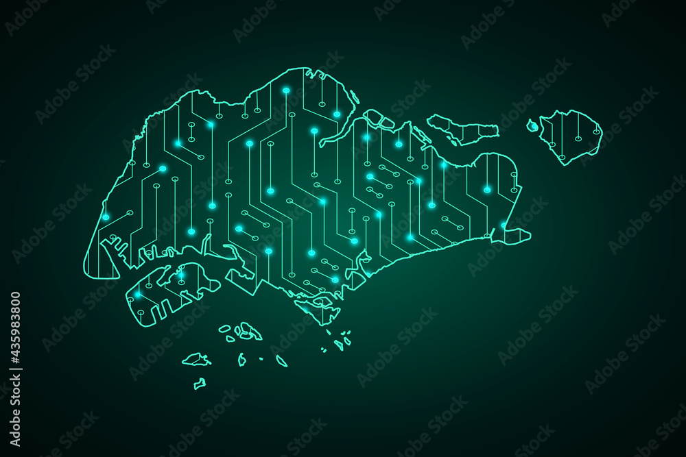 Map of Singapore, network line, design sphere, dot and structure on ...