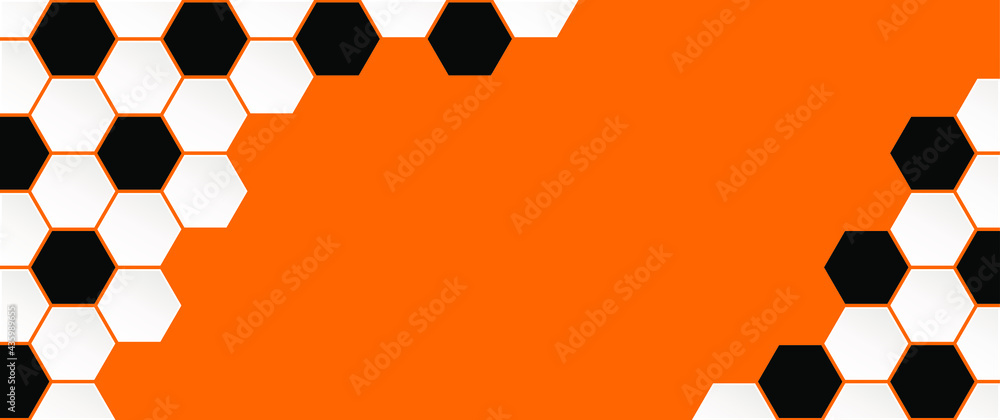 Soccer ball on orange background. Football net pattern. Flat vector wk ...