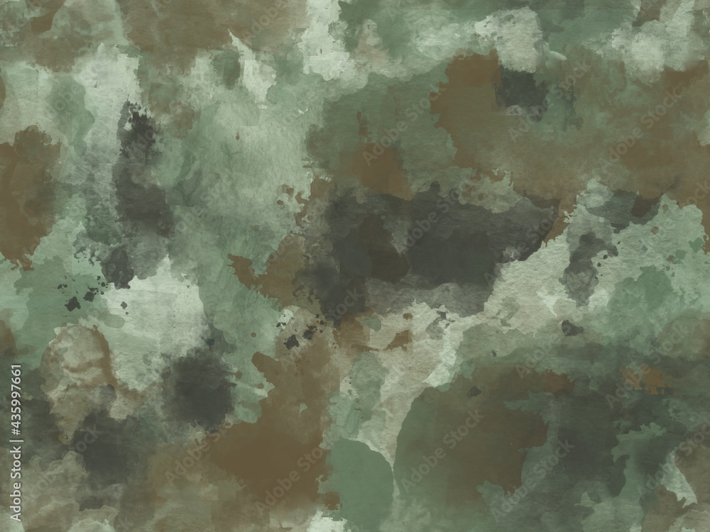 Woodland camouflage seamless background. Watercolor effect. Natural ...