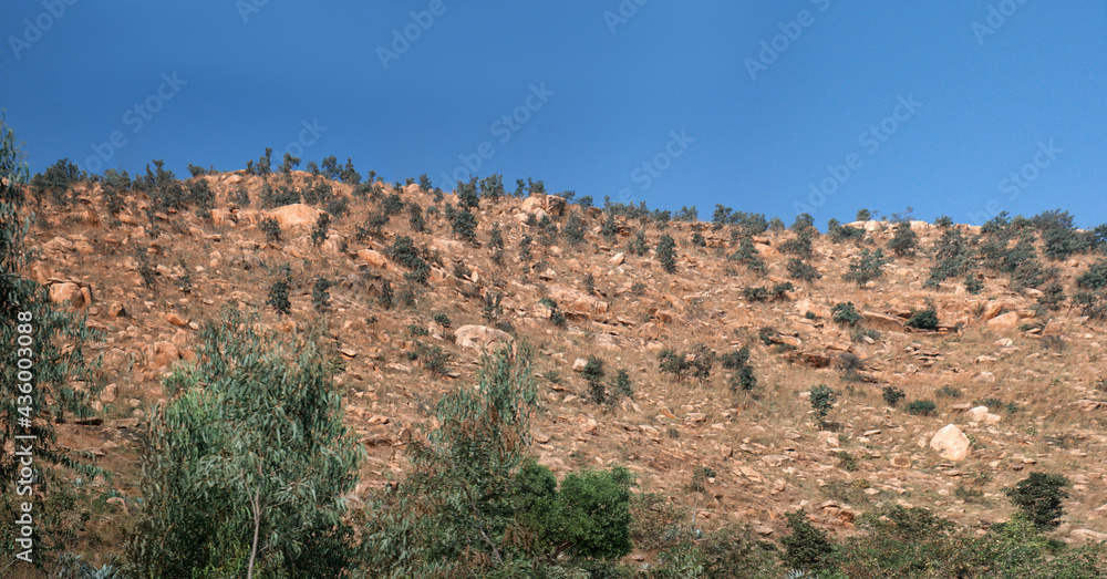 Dry hills and fields in the area of the Deccan plateau Stock Photo ...