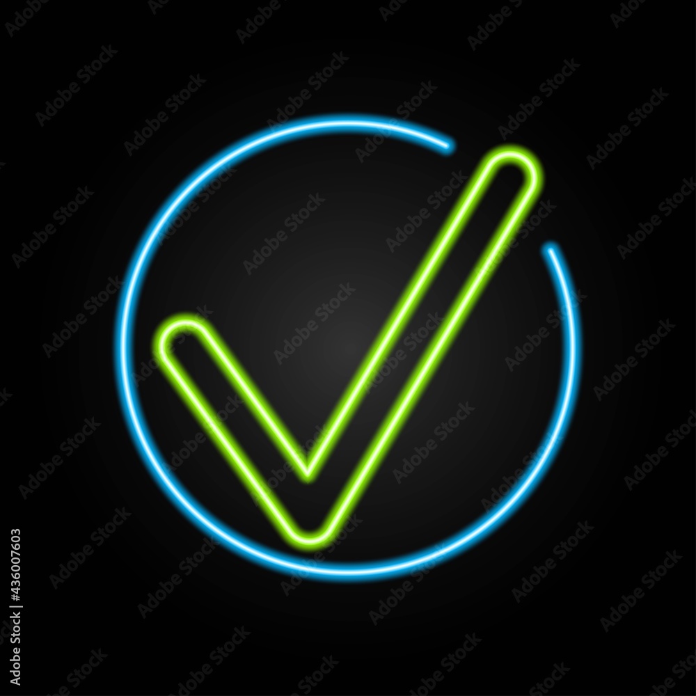 Neon sign green check mark, modern glowing banner design, colorful ...