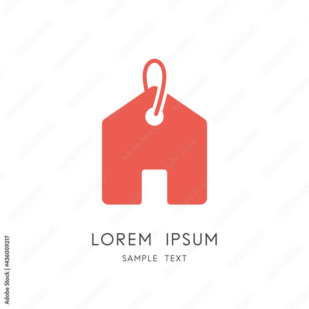 House price tag logo - home with door and label symbol. Real estate ...