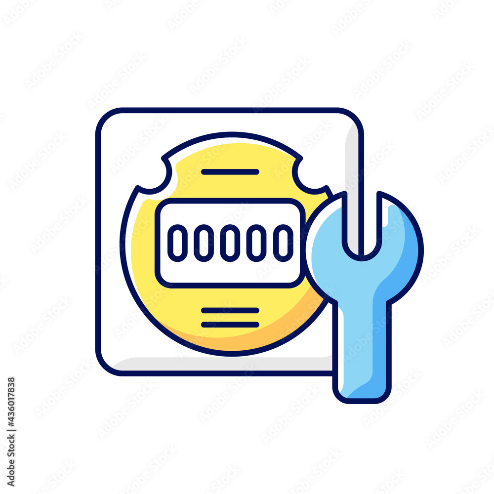 Electrical meter repair RGB color icon. Clock-like device installation ...