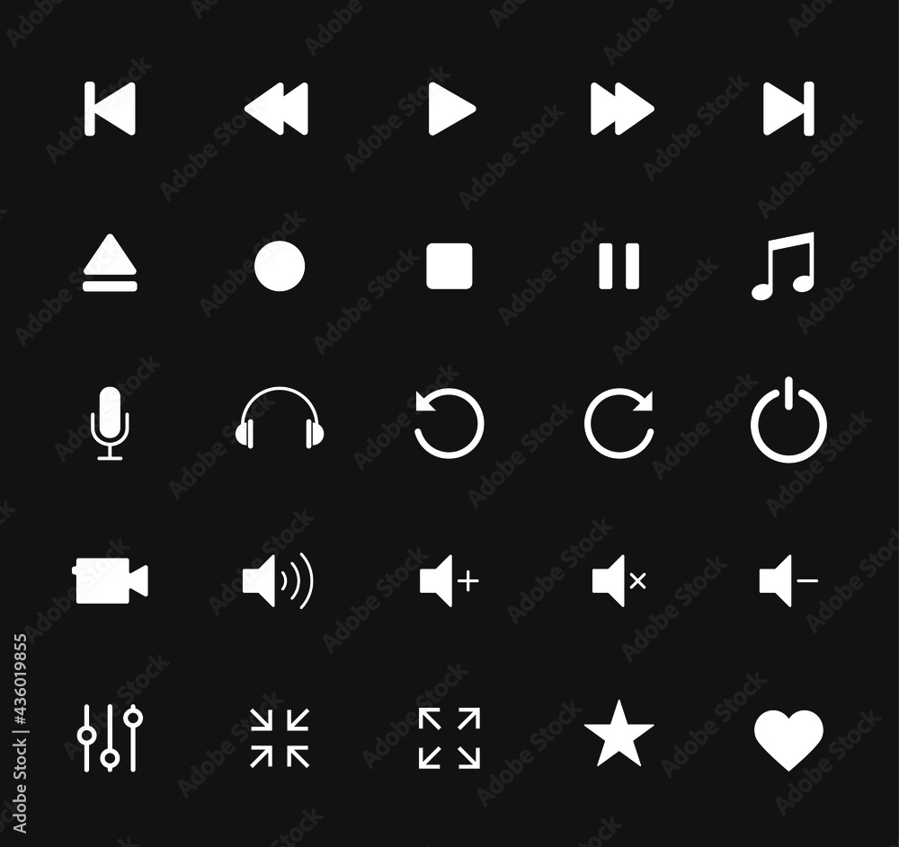Audio and video icon symbol set. Volume control button collection ...