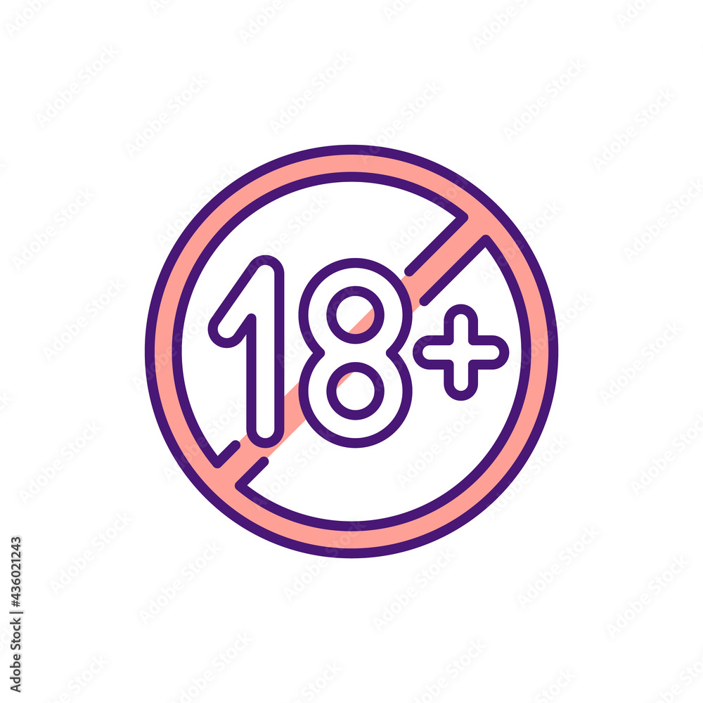 Adult content blocking RGB color icon. Parental control. Limiting ...