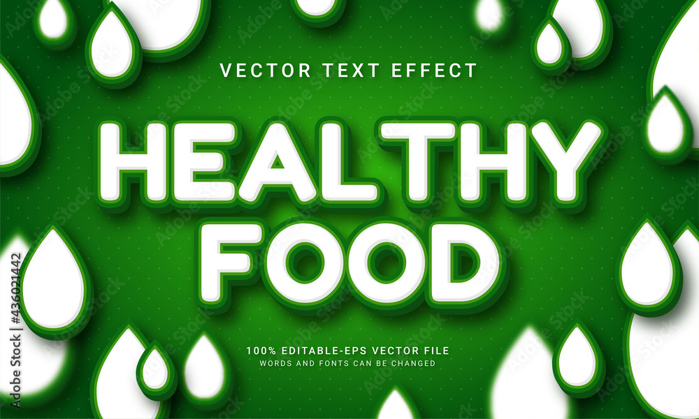 Healthy food 3d text style effect themed food menu Stock Vector | Adobe ...