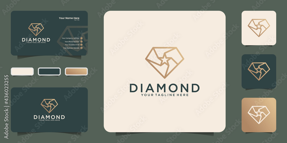diamond star logo with stylish outline design, icon and business card ...