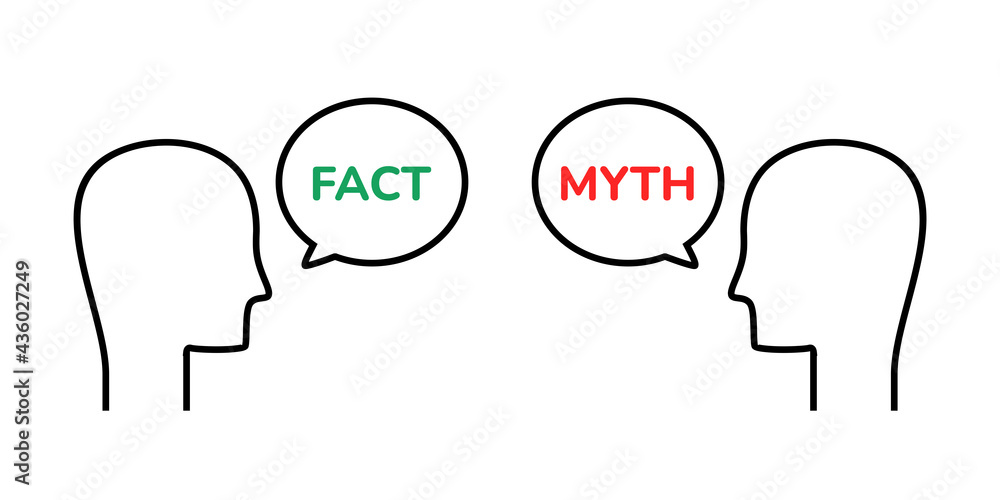 Facts myths sign. Human silhouettes speak of facts and myths.True or ...