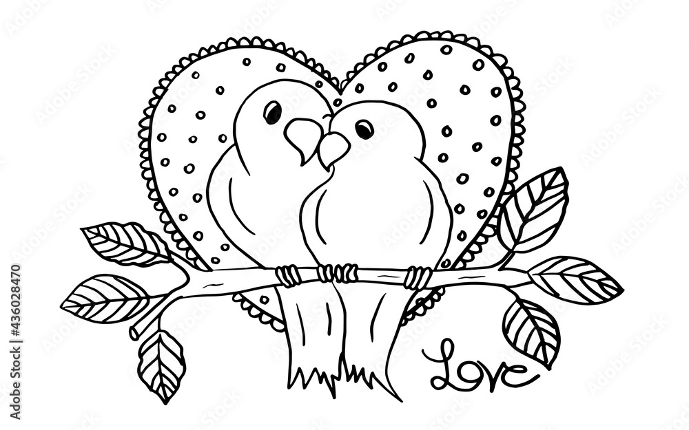 two birds on a branch coloring page,birds coloring page,flower coloring ...