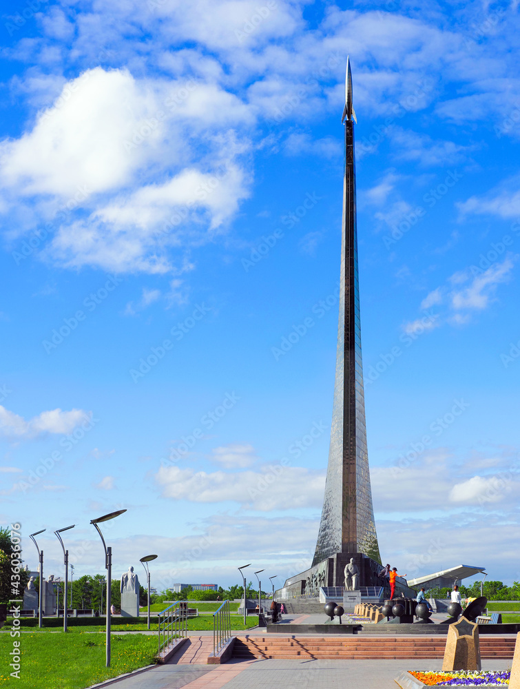 Moscow, Russia - may, 2021: Monument to the Conquerors of Space erected ...