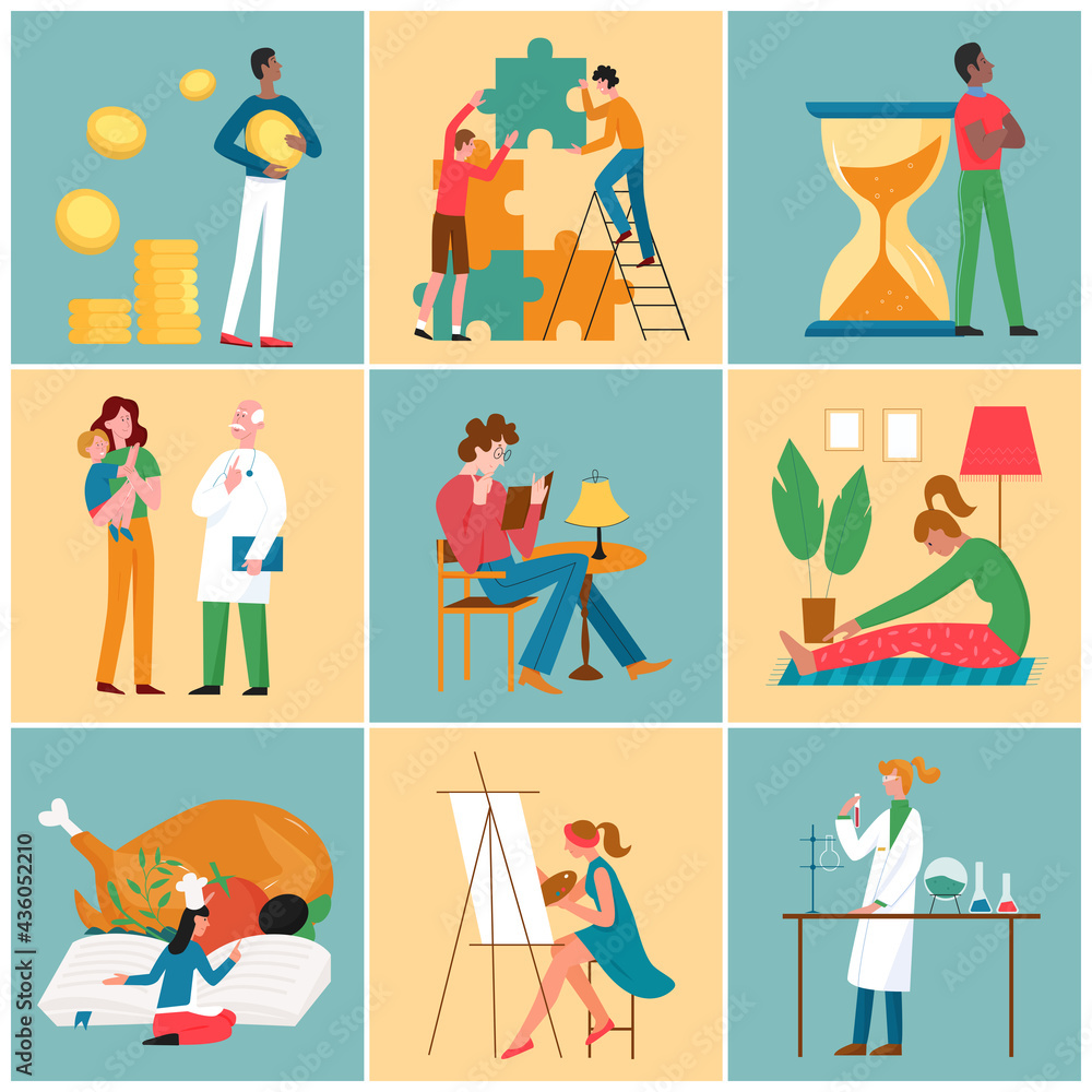 People in everyday lifestyle, life scenes vector illustration set ...