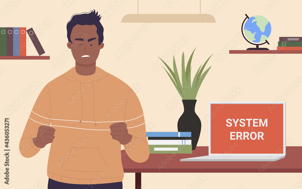 Vetor do Stock: Office worker and broken computer vector illustration ...