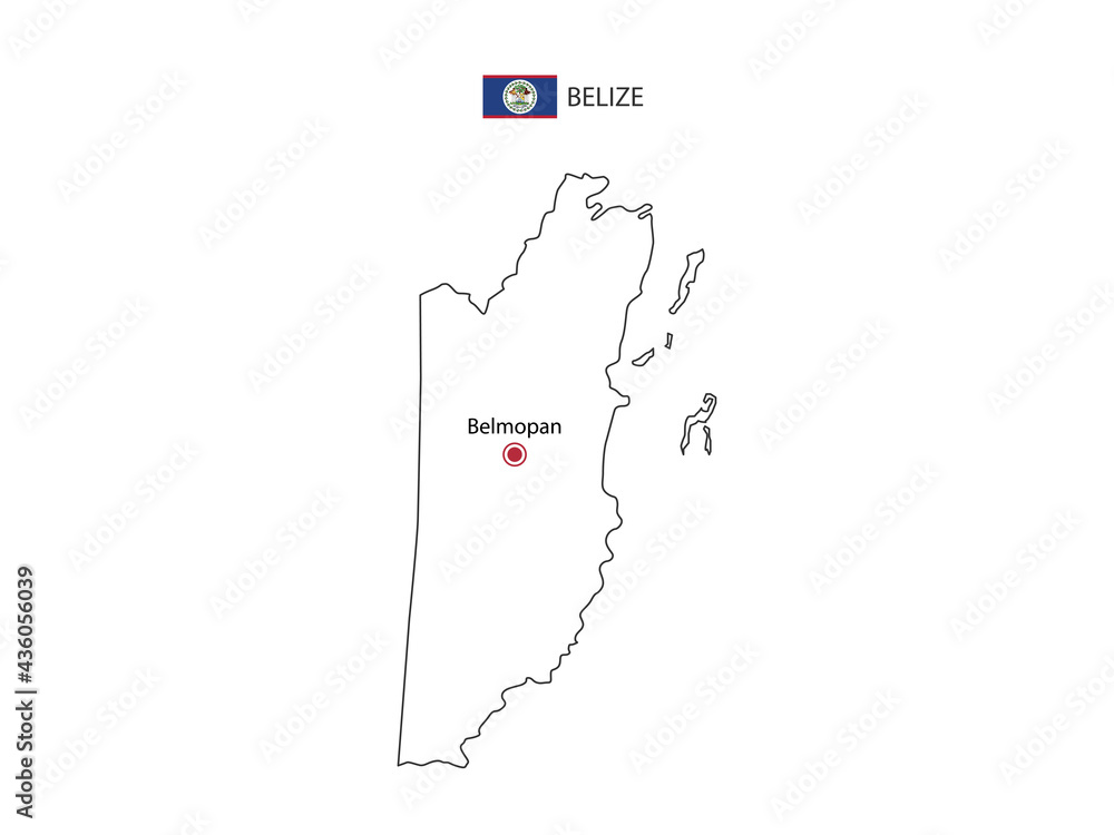 Hand draw thin black line vector of Belize Map with capital city ...