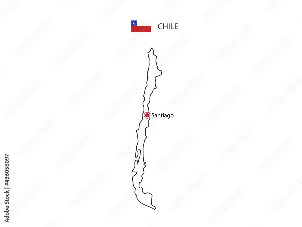 Hand draw thin black line vector of Chile Map with capital city ...