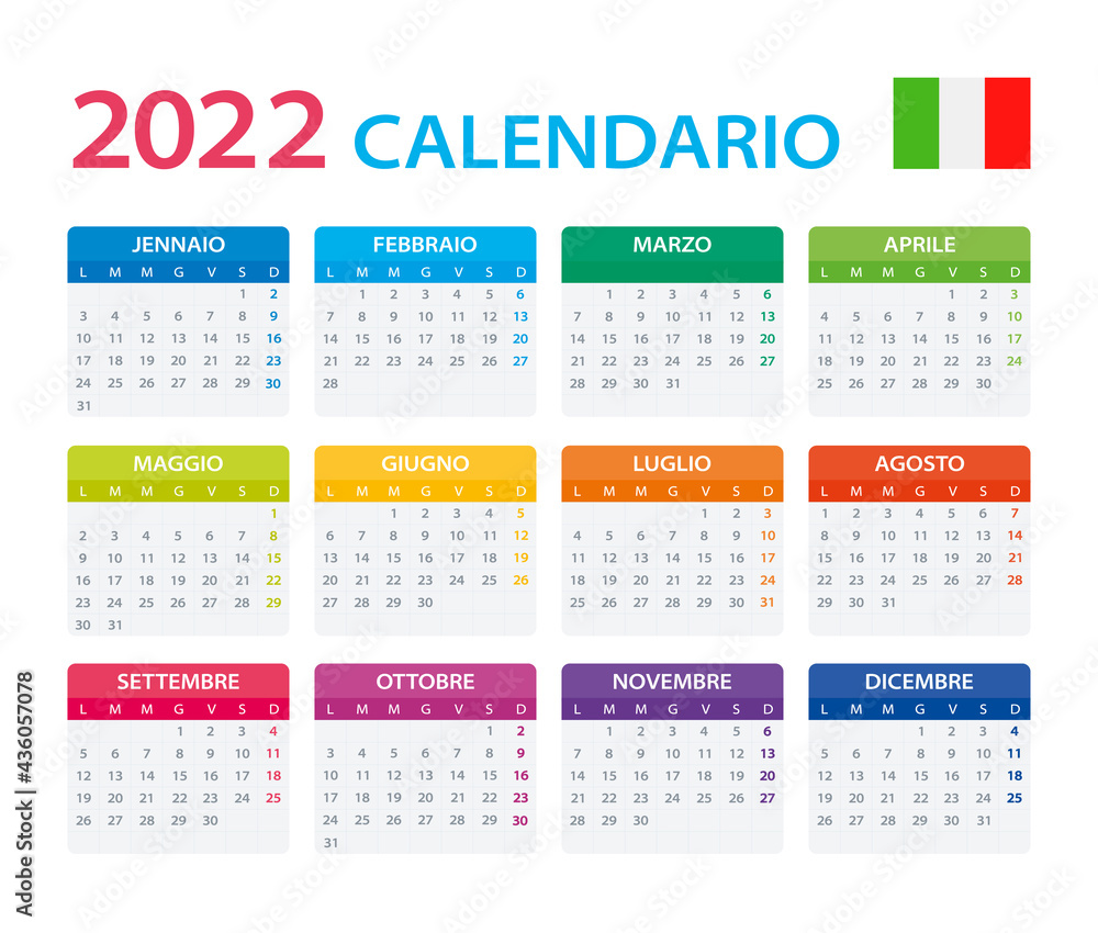 2022 Calendar Italian - vector illustration,Italian version ...