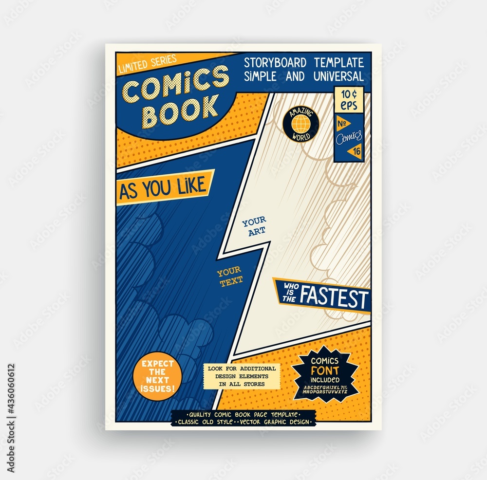 Comic book page template. Classic storyboard artwork. Comics magazine ...
