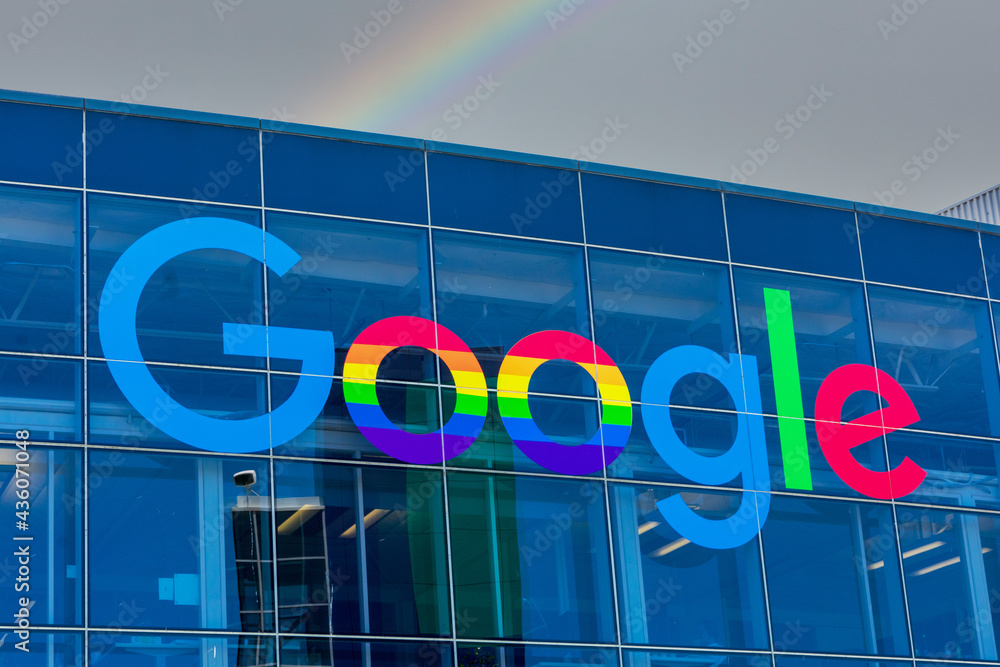 Google logo on company headquarters in Silicon Valley. The double o's ...