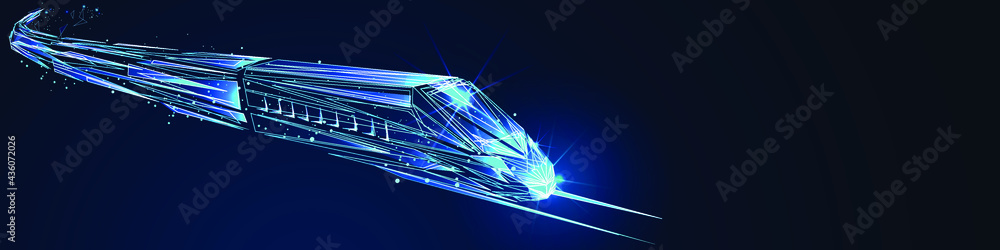 High-speed train. Digital low poly wireframe of futuristic vector. Future logistics, modern ...