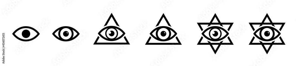 All seeing eye icon, illumination symbols, masonic sign, conspiracy of ...