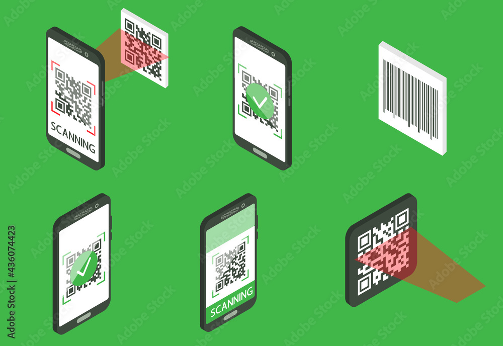 Vetor de QR code verification concept. Machine-readable barcode on ...