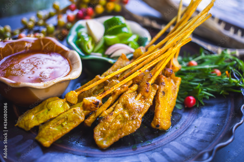 satay, beef satay, chicken satay, pork satay, sauce, appetizer, asian ...