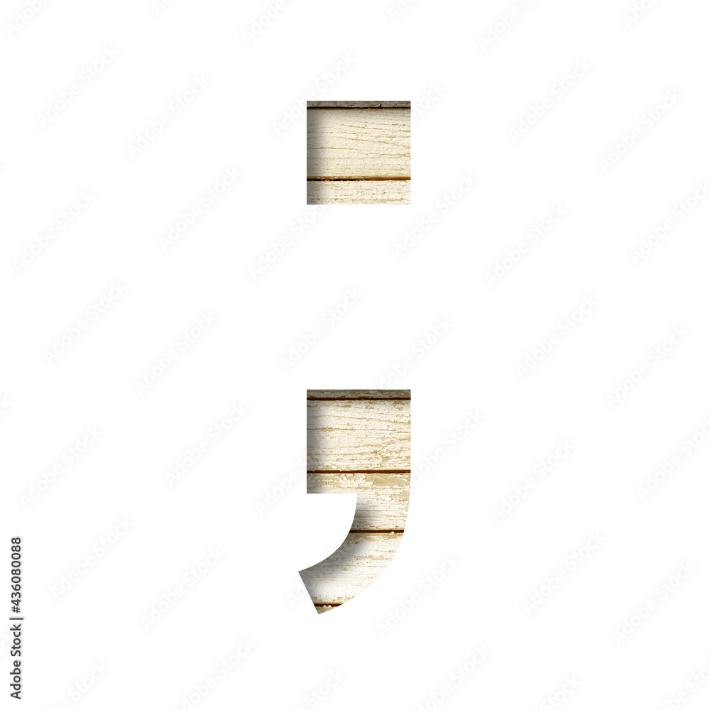 Plank wall font. Punctuation marks dot and comma cut out of paper on a ...