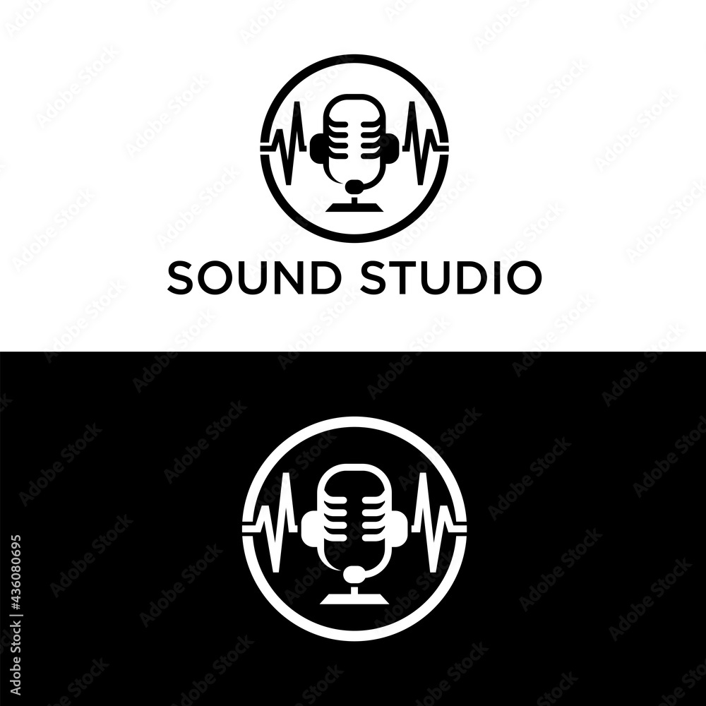 Logo Mic Microphone and Music. Podcast. Vector flat illustration ...