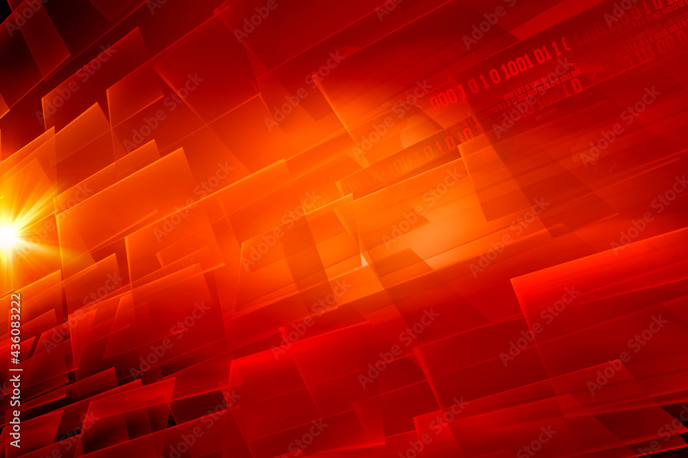 Red-themed graphical abstract digital background with binary codes and ...