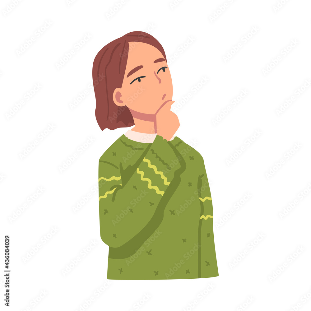 Teenage Girl Thinking or Solving Problem, Portrait of Thoughtful Person ...